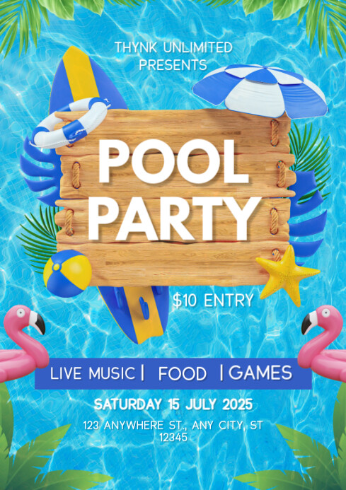 Blue Pool Party A4 Template | PosterMyWall