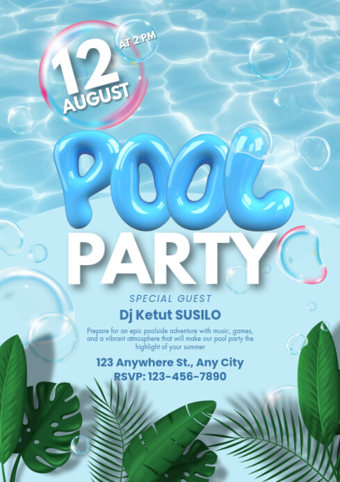Blue Pool Party A4 Template | PosterMyWall