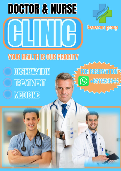 Blue Profesional Doctor Clinic And Nurse A4 Template | PosterMyWall