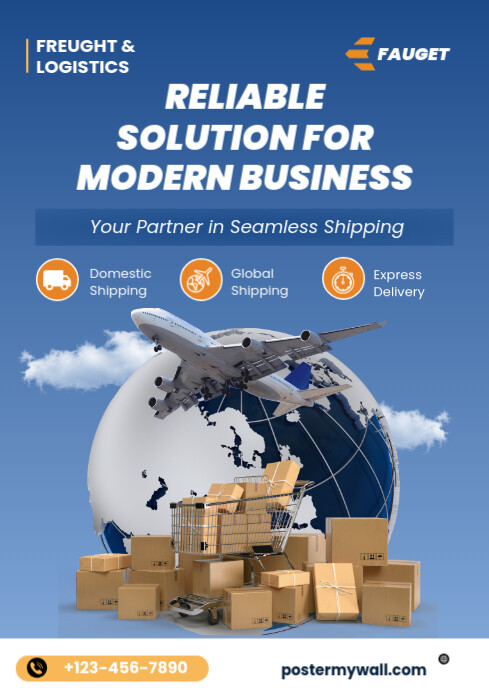 Blue Profesional Freight And Logistic Service A4 Template | PosterMyWall