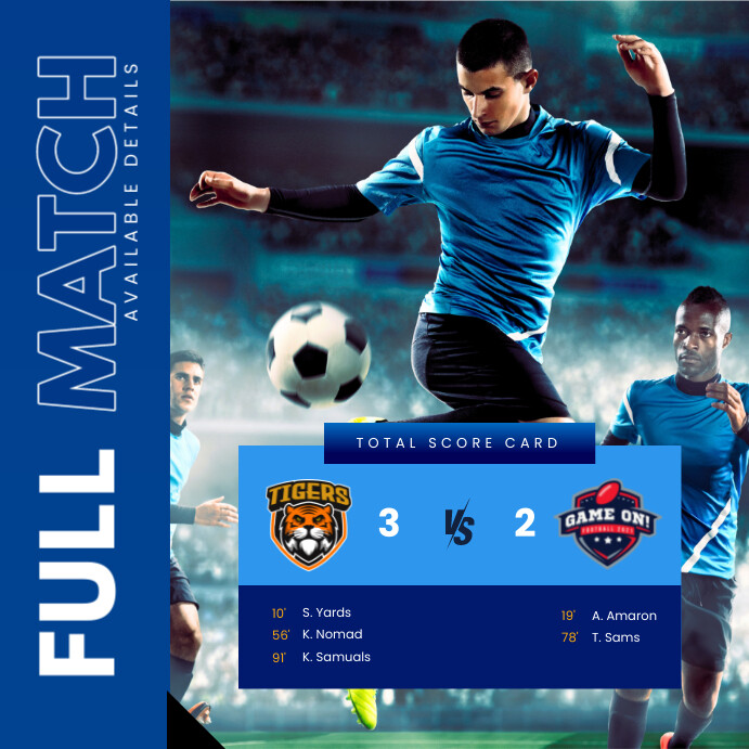 Plantilla de Blue Profesional Full Time Match Soccer Pos I | PosterMyWall