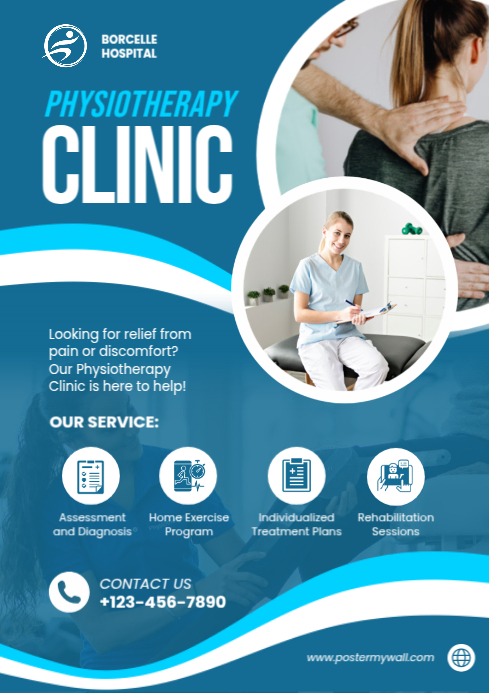 Blue Profesional Physiotherapy Clinic A4 Template | PosterMyWall