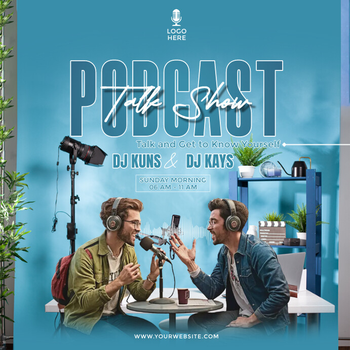 Blue Profesional Podcast Talk Show Persegi (1 Template | PosterMyWall