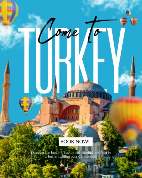 Blue Profesional Turkey Travel Poster Instagram Portrait Template ...