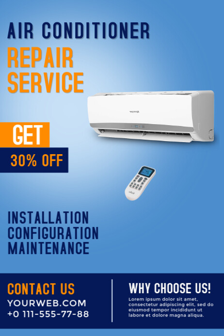 Blue Professional Air Conditioning Repair Poster Templat | PosterMyWall