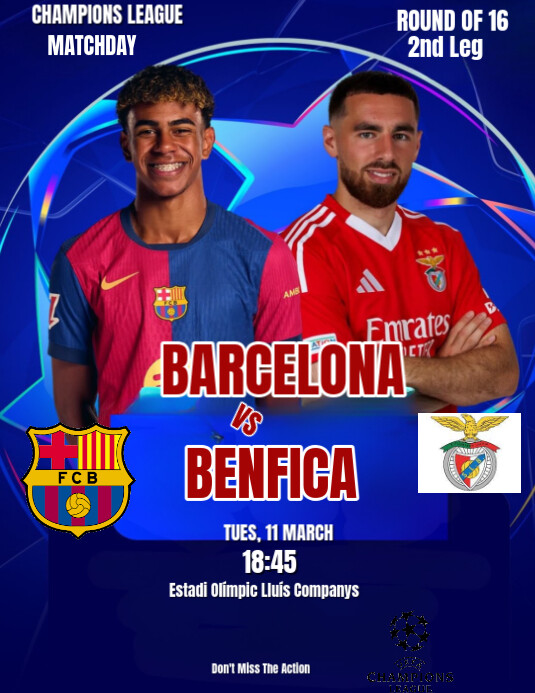 Blue Professional Barcelona Vs Benfica Ucl Matchday Flyer (us Letter ...