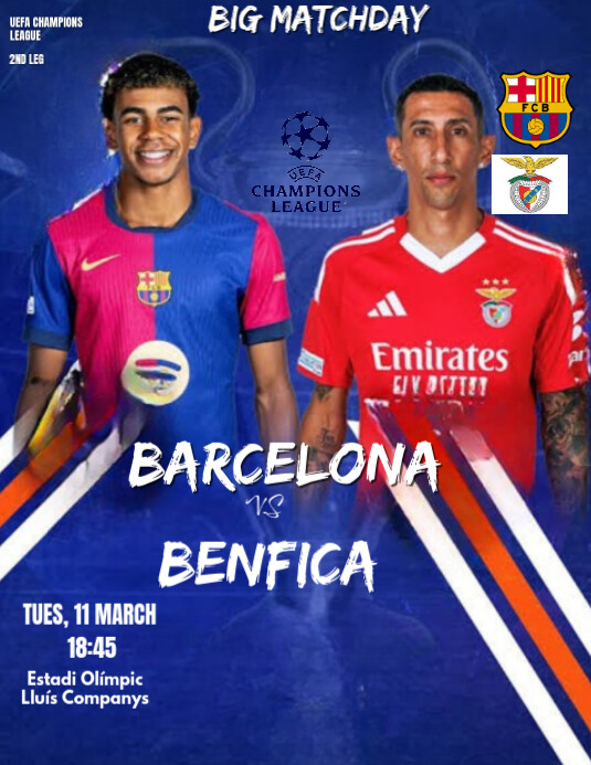 Blue Professional Barcelona Vs Benfica Ucl Matchday Flyer (us Letter ...