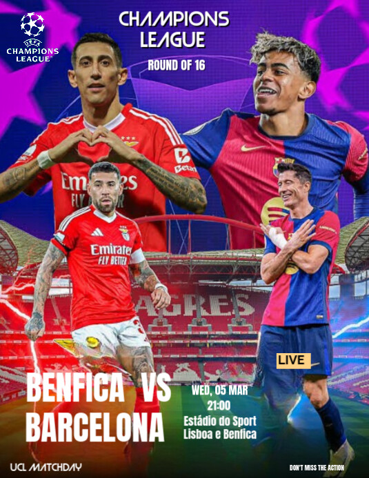 Blue Professional Benfica Vs Barcelona Ucl Template Flyer (us Letter ...