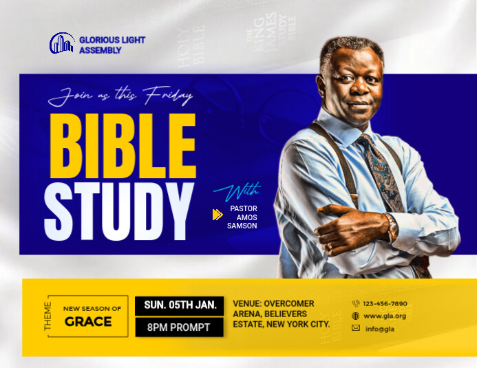 Blue Professional Bible Study, Church, Revival Prayer Worship And Praise, Sunday Service Flyer ...