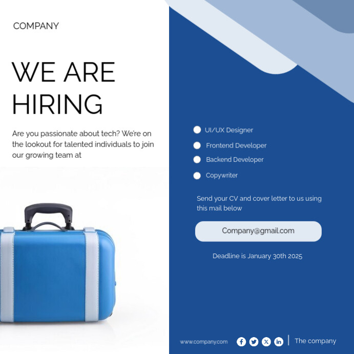 Copy of Blue Professional Blue Hiring Poster Instagram Post | PosterMyWall