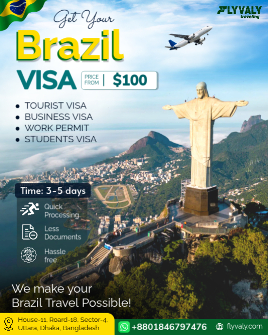 Blue Professional Brazil Visa Processing Ads Design Template Instagram ...