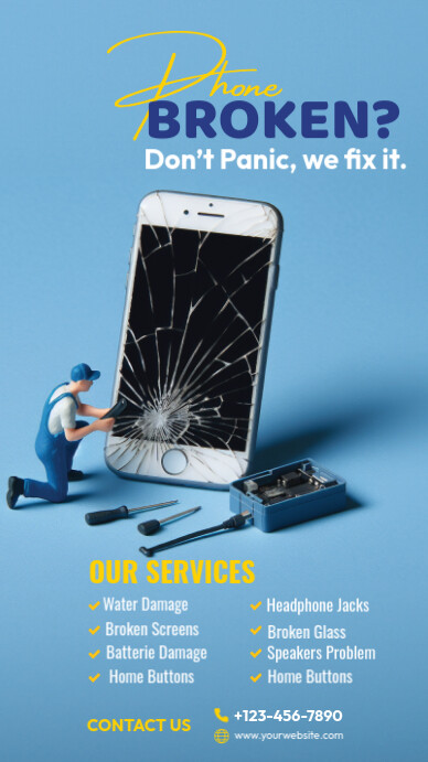 Blue Professional Broken Phone Repair Ad Template Instagram Story ...