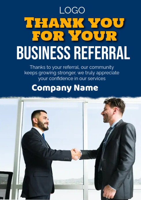 Blue Professional Business Referral Thank You A4 Template | PosterMyWall