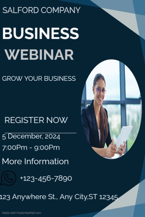 Blue Professional Business Webinar Confrence Poster Template | PosterMyWall