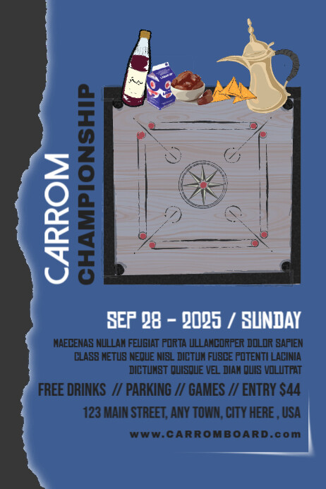 Blue Professional Carrom Championship Poster Template | PosterMyWall