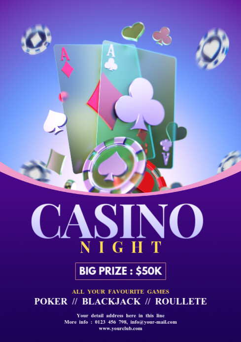 Blue Professional Casino Night Flyer A4 Template | PosterMyWall