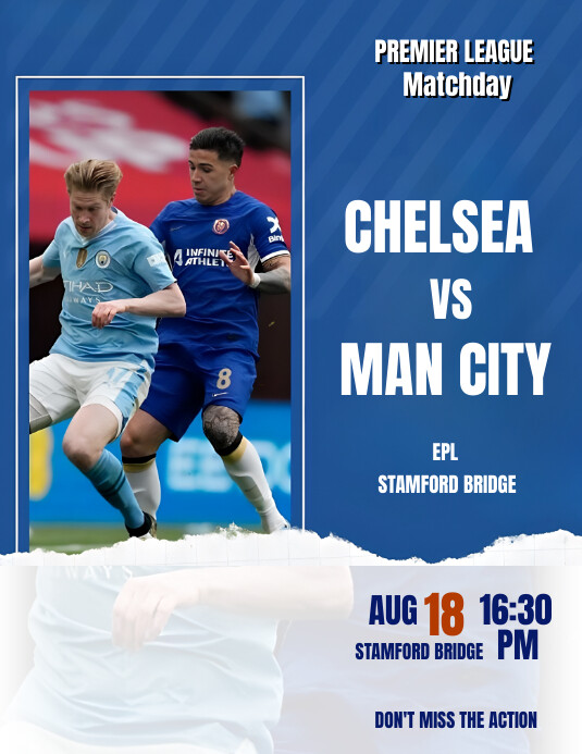 Blue Professional Chelsea Vs Manchester City Template | PosterMyWall