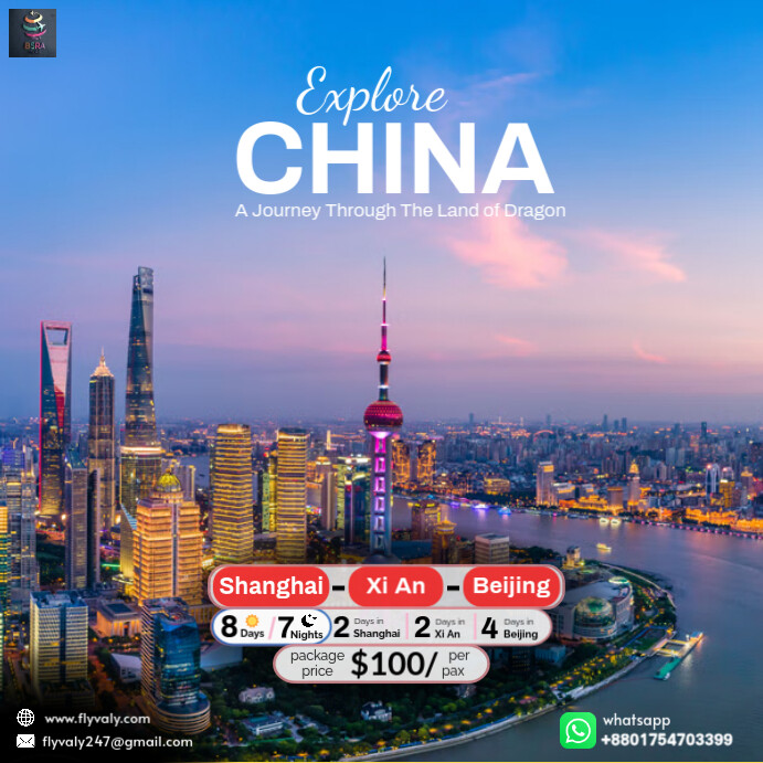Blue Professional China Tour Package Ads Design Template Instagram Post ...