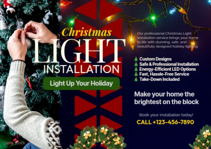 Blue Professional Christmas Light Installation Postcard Template ...
