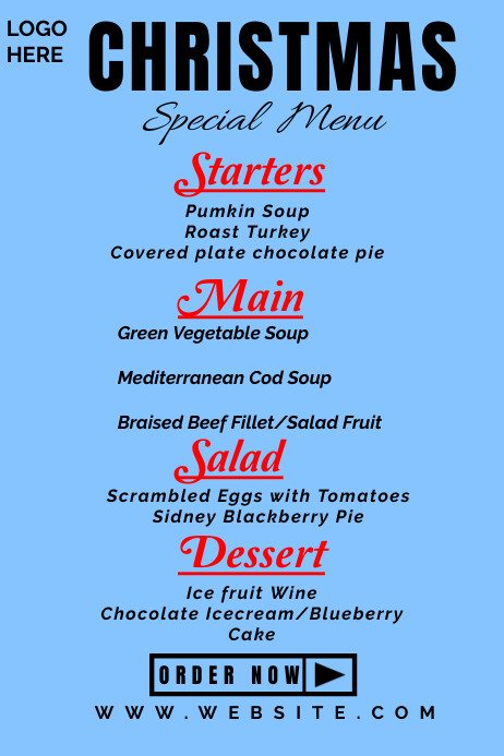 Blue Professional Christmas Special Menu Pos Template | PosterMyWall