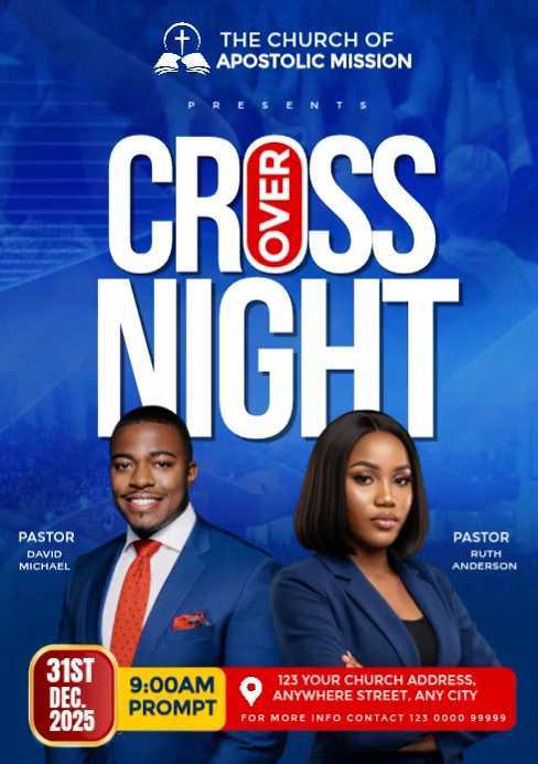 Blue Professional Church Crossover Service Flyer A4 Template | PosterMyWall