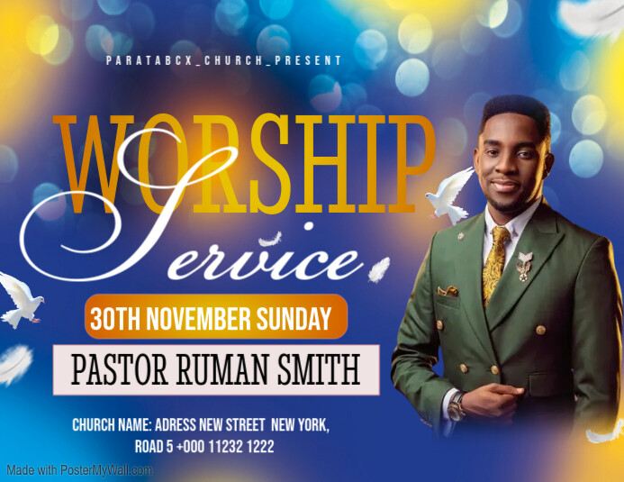 Copy of Blue Professional Church Flyer (us Letter) | PosterMyWall