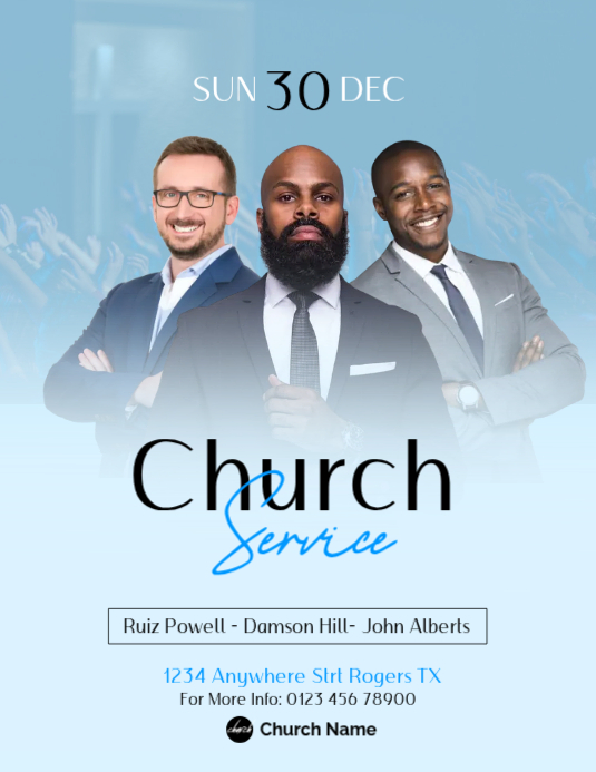 Blue Professional Church Service Flyer (us Letter) Template | PosterMyWall