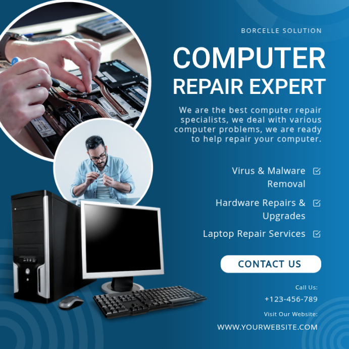 Blue Professional Computer Repair Service Ad Flyer Design Instagram ...