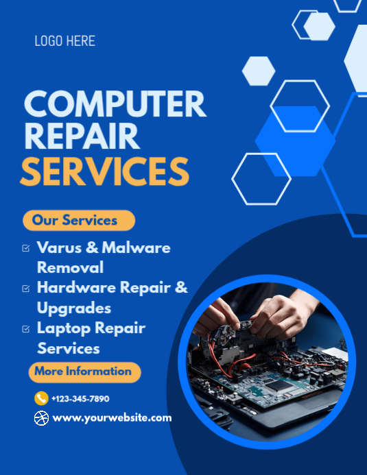 Blue Professional Computer Repair Services Flyer (us Letter) Template ...