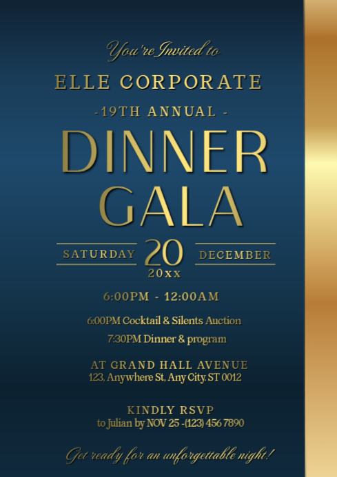 Blue Professional Corporate Annual Dinner And Gala Night A4 Template ...