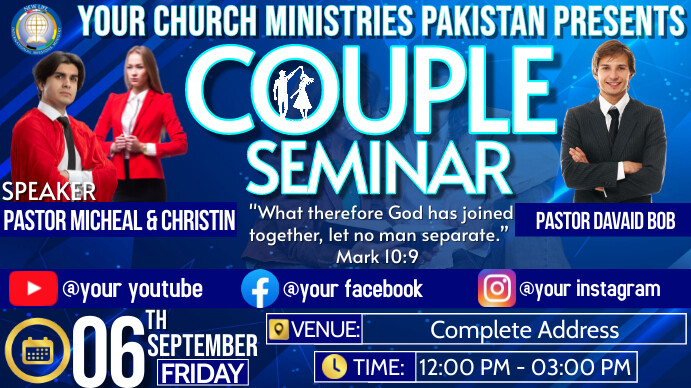 Blue Professional Couple Seminar Presentation Templat | PosterMyWall