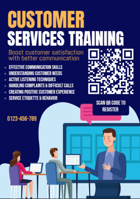 Blue Professional Customer Service Training A2 Templat | PosterMyWall