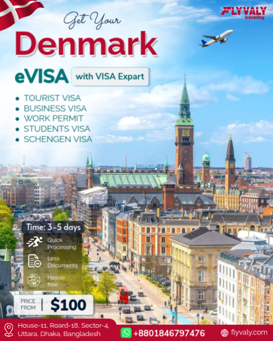 Blue Professional Denmark Visa Poster Template Instagram Portrait | PosterMyWall