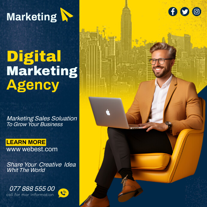 Copy of Blue Professional Digital Marketing Flyer Squ | PosterMyWall