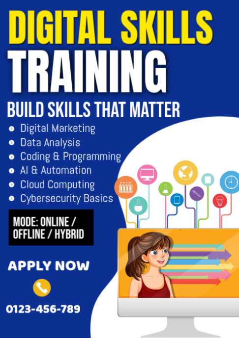Blue Professional Digital Skills Training A2 Template | PosterMyWall