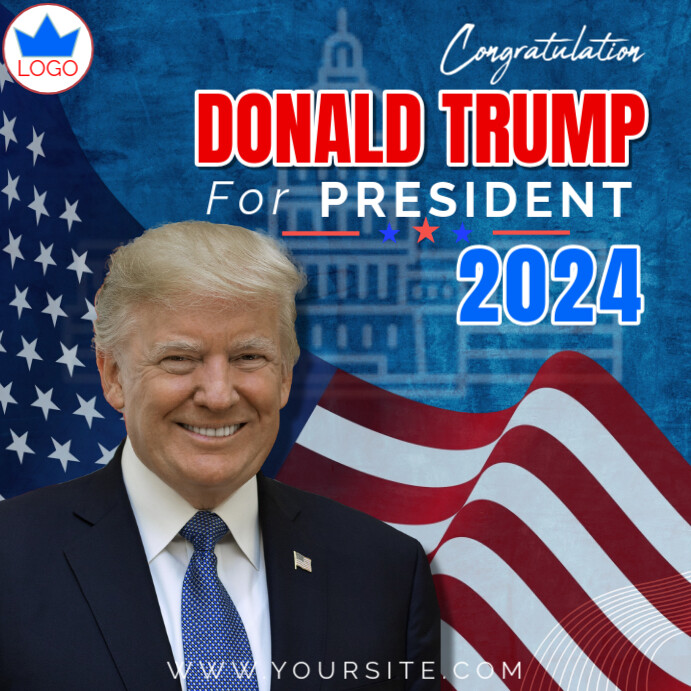 Blue Professional Donald Trump President 2024 Instagram Post Template ...