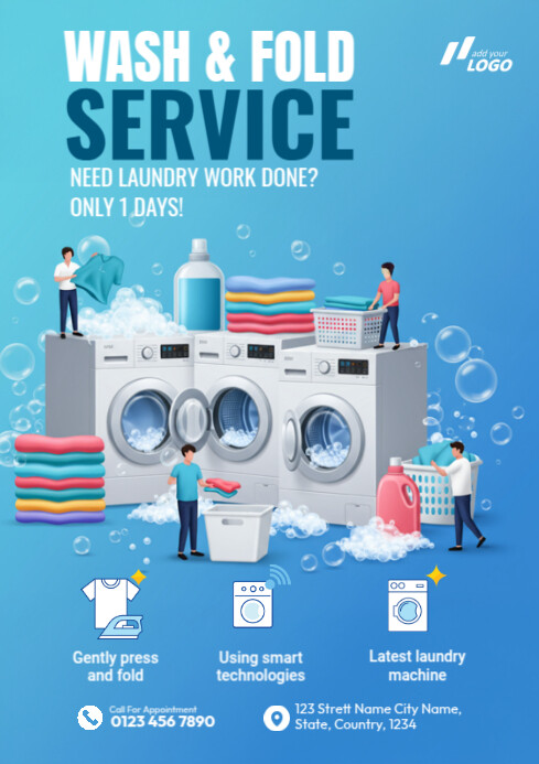 Blue Professional Dry Cleaning Service A4 Template | PosterMyWall