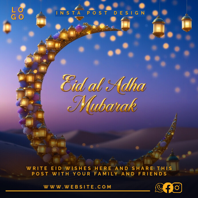 Copy of Blue Professional Elegant Eid Al Adha Post With Crescent Moon And Desert Instagram Post ...