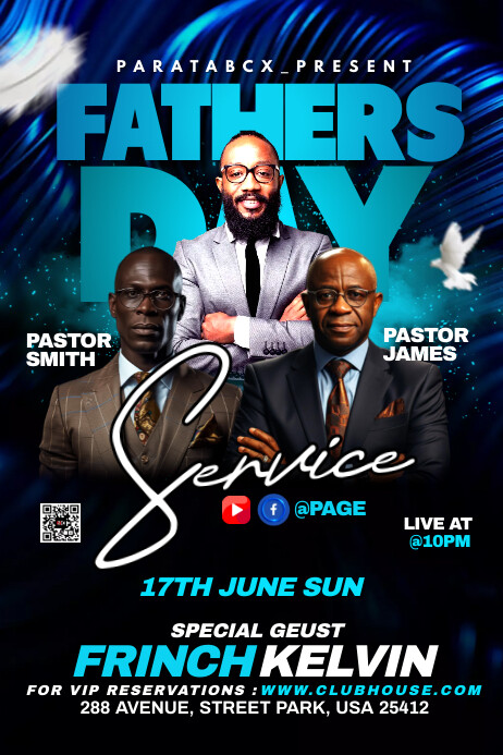 Blue Professional Father's Day Church Service Template | PosterMyWall