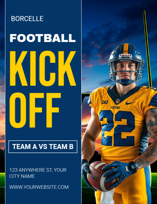 Blue Professional Football Kickoff Flyer (us Letter) เทมเพลต | PosterMyWall