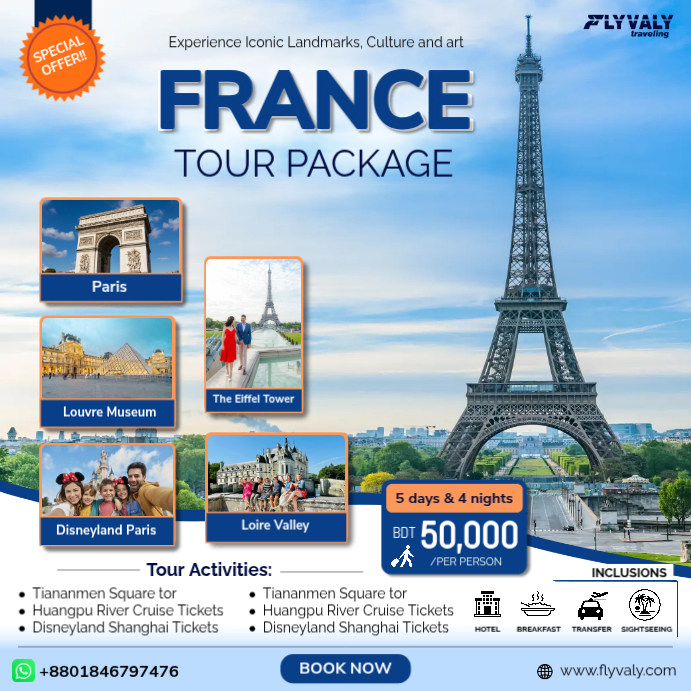 Blue Professional France Tour Package Ads Design Template Instagram ...