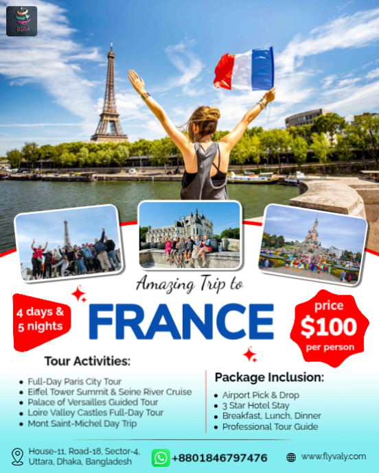 Blue Professional France Tour Package Ads Design Template Instagram ...