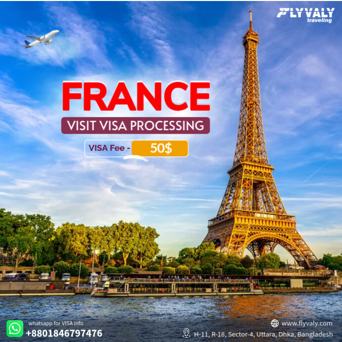 Blue Professional France Visit Visa Processing Ads Design Template ...