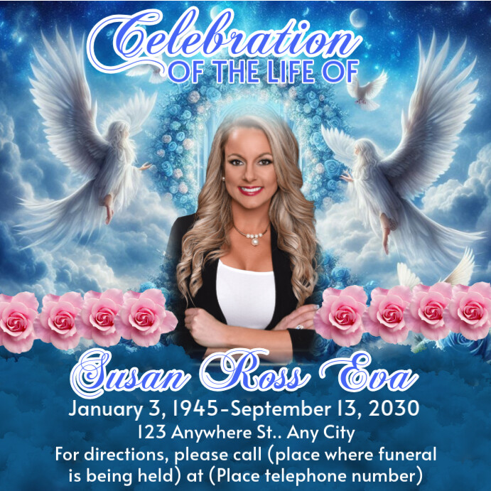 Copy of Blue Professional Funeral Flyer Death Anniversary Announcement ...