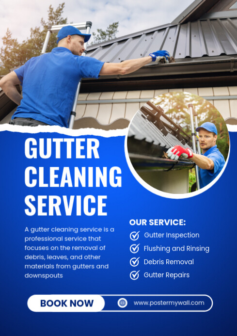 Plantilla de Blue Professional Gutter Cleaning Service A4 | PosterMyWall