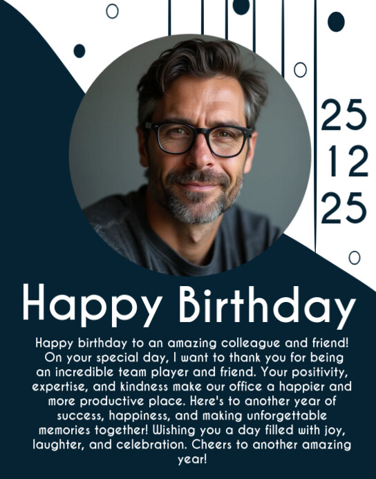 Blue Professional Happy Birthday Wishes And Blessings Template Poster ...