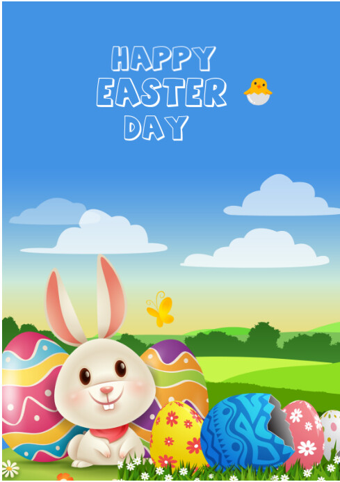 Blue Professional Happy Easter Day A4 Template | PosterMyWall
