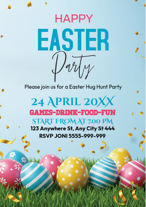 Blue Professional Happy Easter Party Ad Template A4 | PosterMyWall
