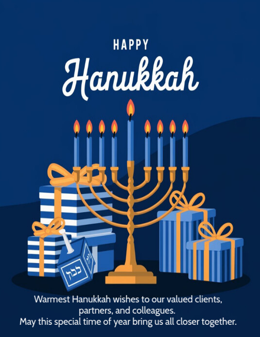 Plantilla de Blue Professional Happy Hanukkah Blessings And Wishes ...