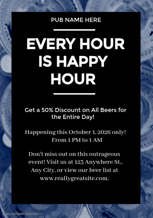 Blue Professional Happy Hour Template A4 | PosterMyWall